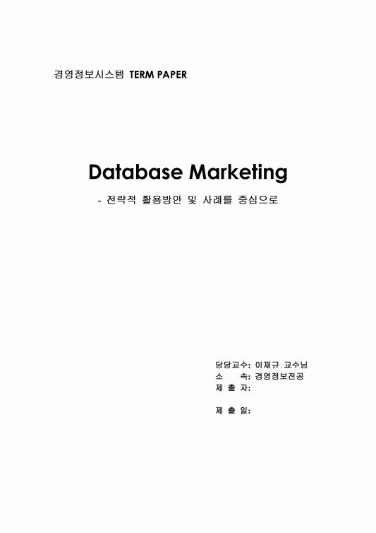 데이터베이스 마케팅 - MIS전공