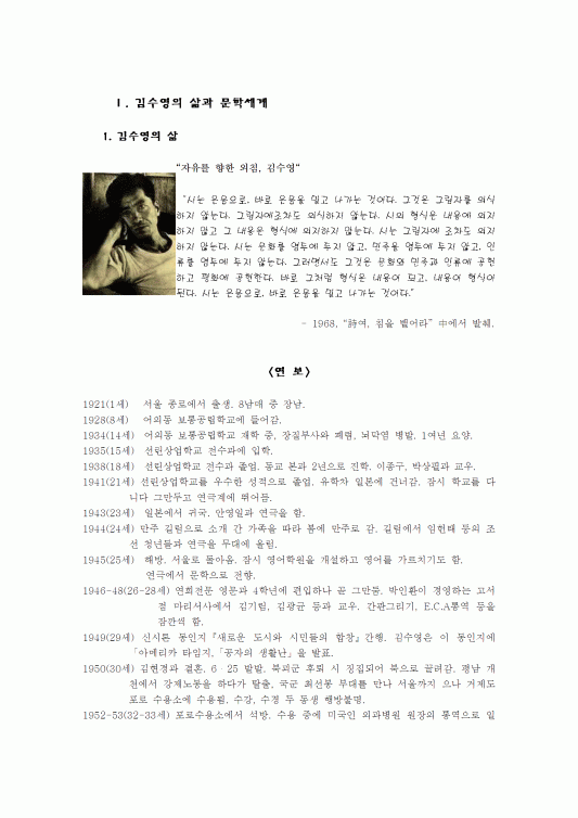 시인 김수영의 생애와 시세계