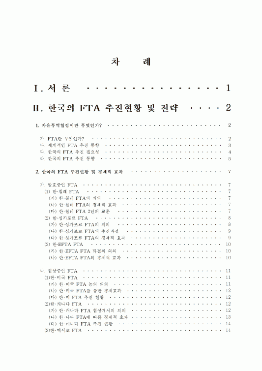 FTA 추진형황 및 전략과 한국 경제에 미치는 영향
