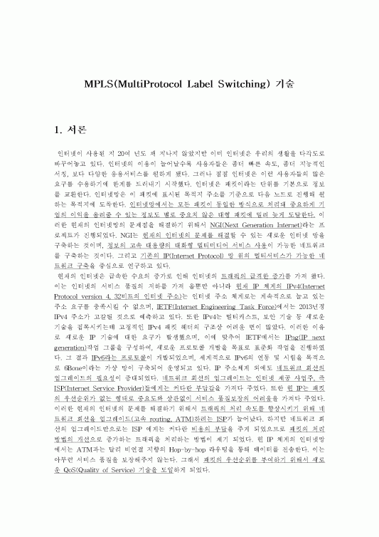 MPLS(MultiProtocol Label Switching) 기술