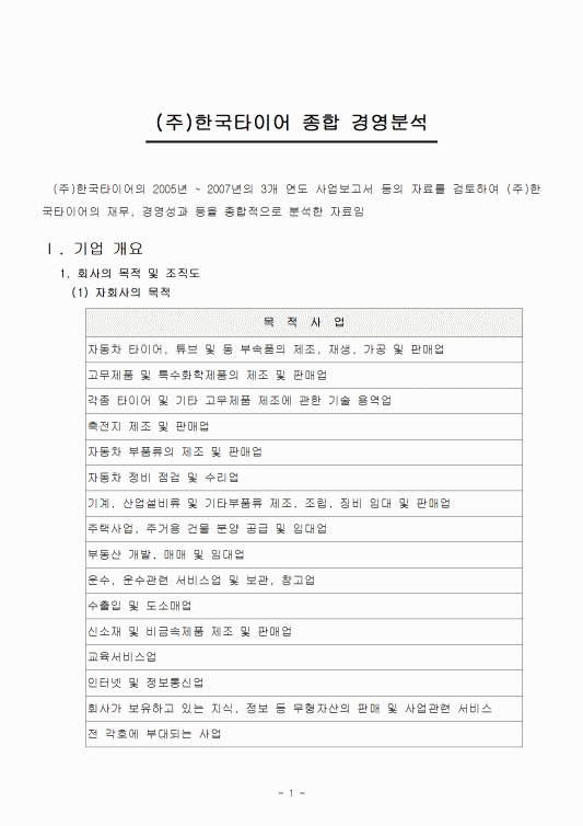 한국타이어 경영분석(05~07년)