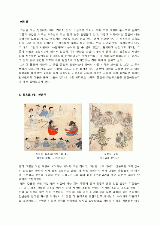 김홍도, 신윤복, 램브란트 작품 비교(조형적, 공간적 관점에서)