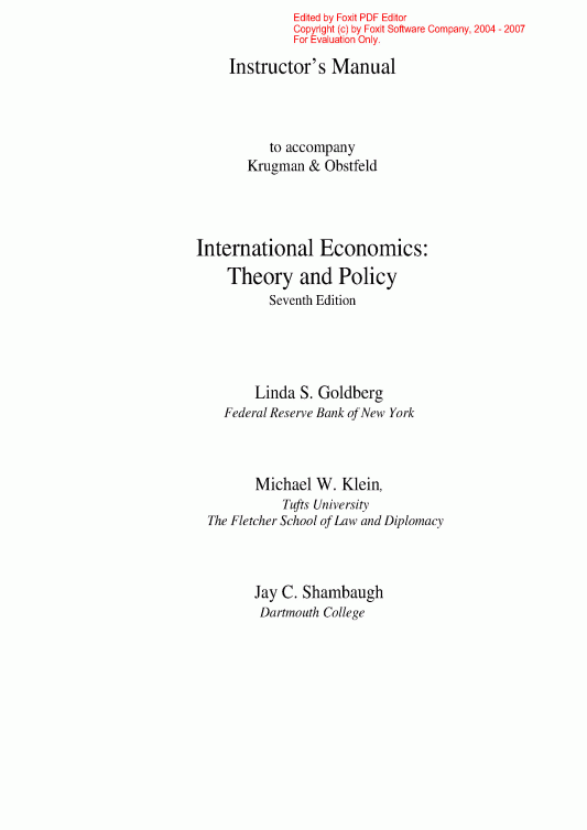 국제통상론 International Economics: Theory and Policy 7판 문제풀이 Krugman & Obstfeld