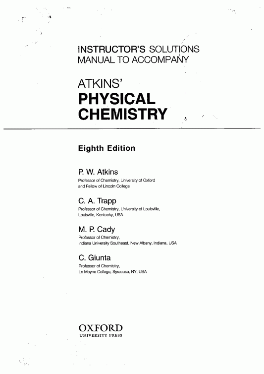 Atkins physical chemistry 8e edition - instructors solution manual (even number)