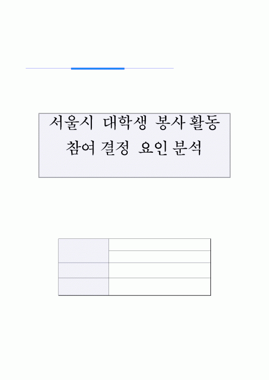 서울시 대학생 봉사활동 참여결정 요인분석