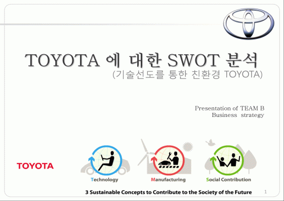 TOYOTA(토요타/도요타) 에 대한 SWOT 분석 (기술선도를 통한 친환경 TOYOTA)