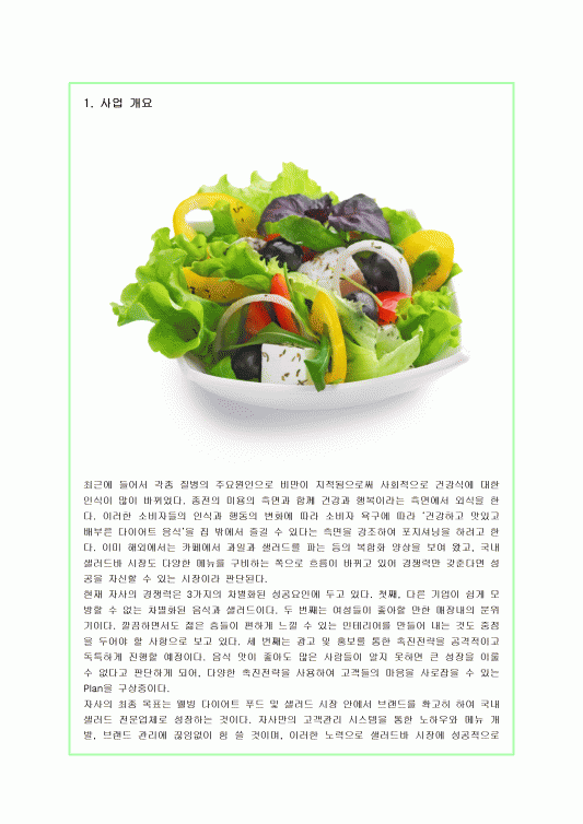 웰빙 샐러드바(Salad Bar) 창업계획서