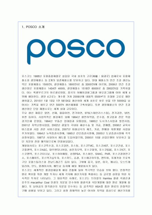 포스코(POSCO)의 기업전략 성공사례