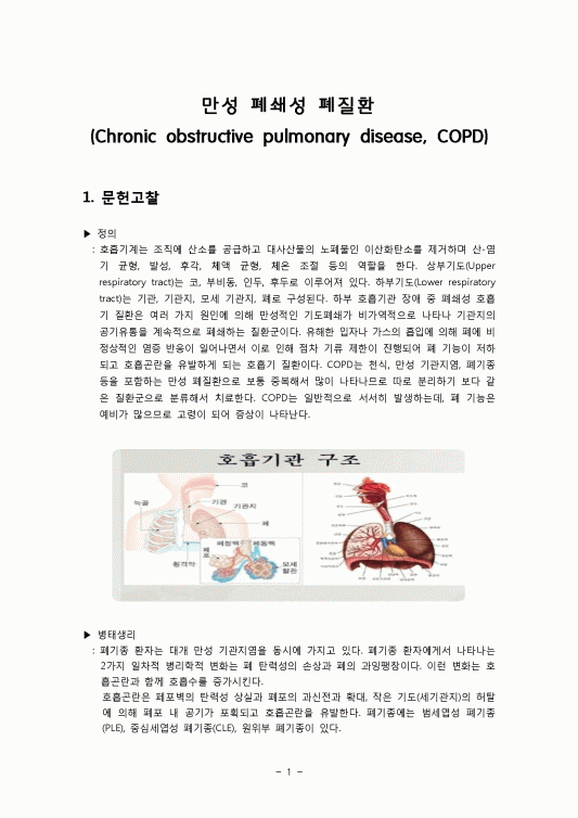 [간호학 임상 CASE] 만성 폐쇄성 폐질환 (Chronic obstructive pulmonary disease : COPD)