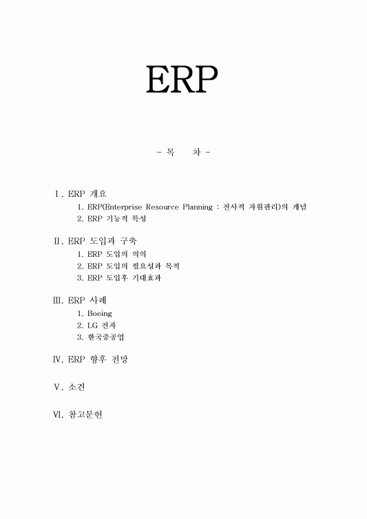 ERP 도입과 구축,ERP 사례-Boeing LG 전자. 한국중공업,ERP(Enterprise Resource Planning  전사적 자원관리)