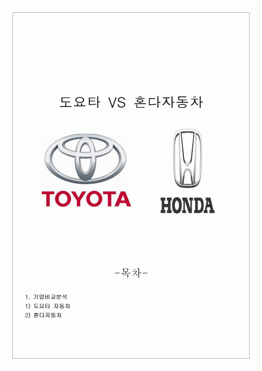 도요타(토요타/Toyota)자동차vs혼다(Honda)자동차 기업 SWOT비교분석과 마케팅비교분석