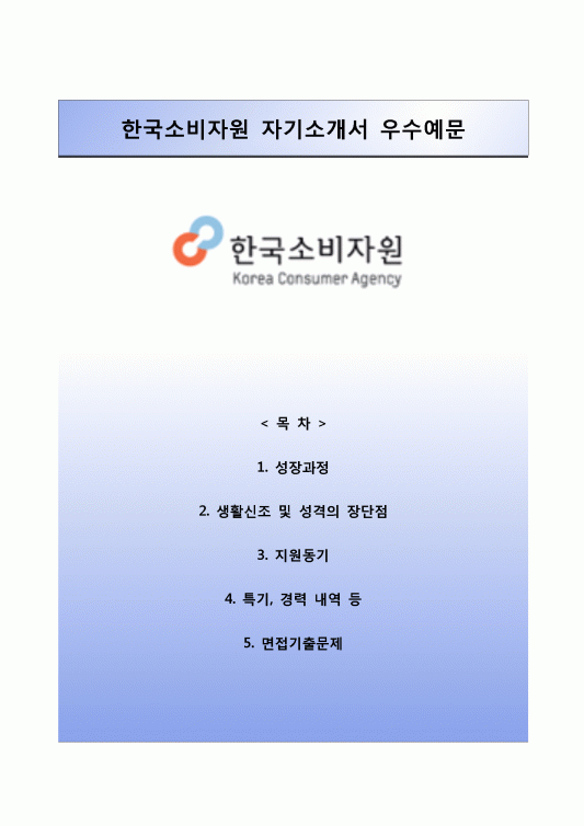 [자기소개서 베스트 우수예문] [한국소비자원(韓國消費者院) 자기소개서] 한국소비자원 (청년인턴) 자소서 [한국소비자원자기소개서Korea Consumer Agency자소서KCA] 추천 합격 이력서 BEST RESUME