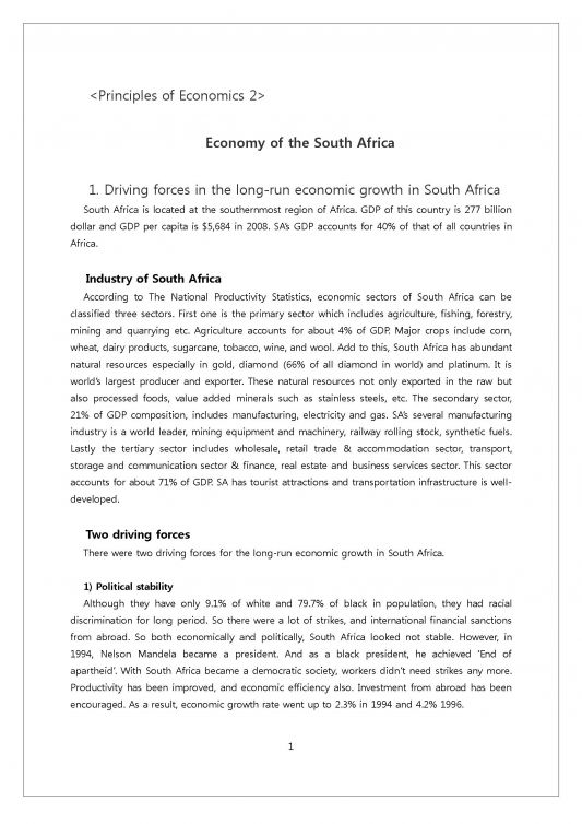 Principles of Economics - Economy of the South Africa [영어,영문]