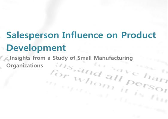 Salesperson influence on Product Developement