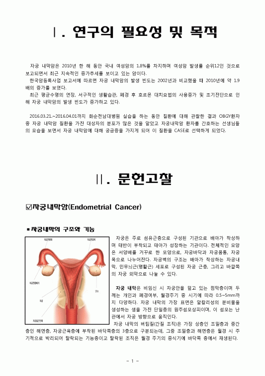 자궁내막암 케이스 간호과정