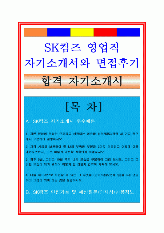 2017 SK컴즈 영업직 자기소개서(면접후기포함), 영업사원자소서