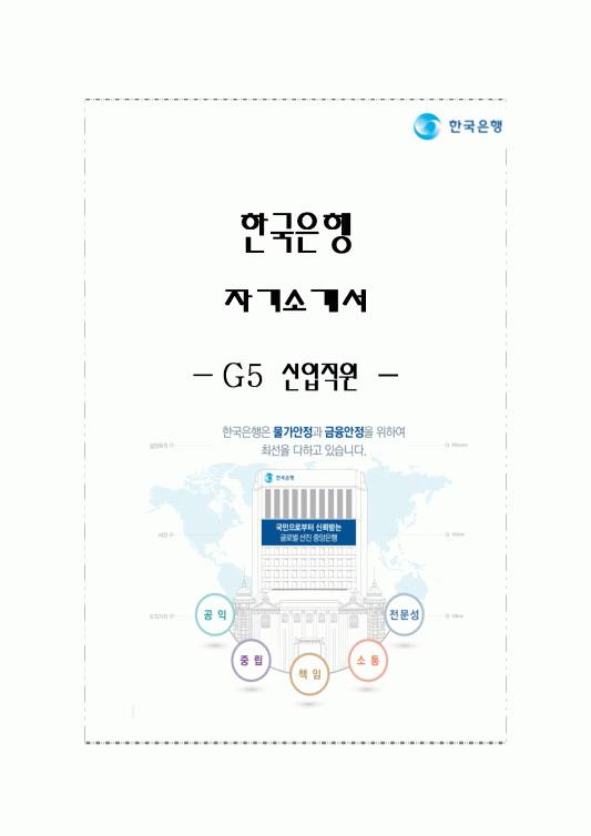 한국은행 G5 채용 자기소개서 / 한은 신입사원 자소서