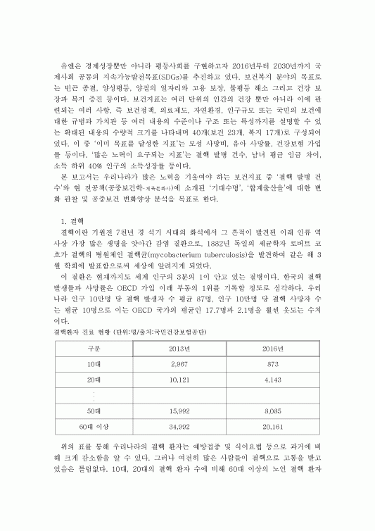 대한민국 결핵기대수명합계출산율 보건지표 보고서