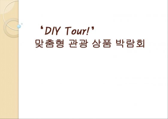 DIY Tour (맞춤형 관광 상품 박람회) 기획서