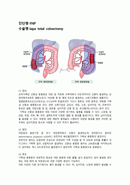 진단명-FNP(가족성 선종성 용종증) ,수술명-lapa total coloectomy(복강경식 전 결장절제술)