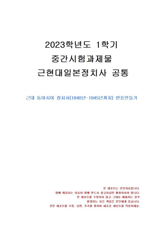 2023년 1학기 근현대일본정치사 중간시험과제물 공통(근대 동아시아 정치사 연표 만들기)