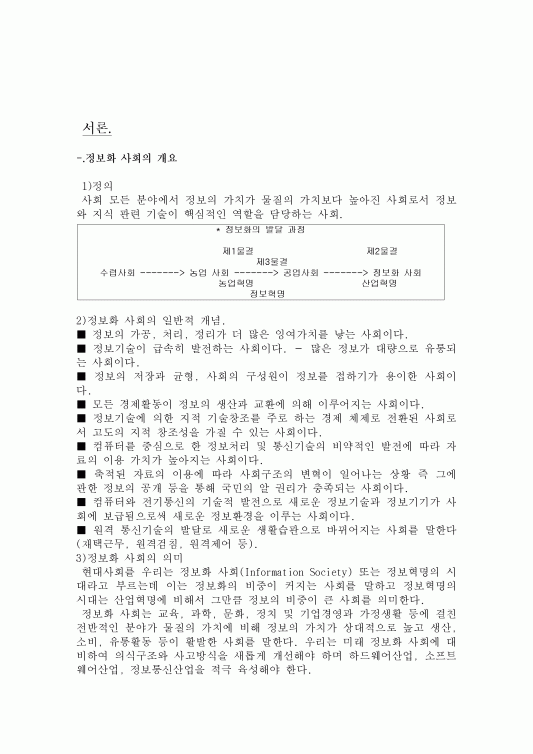 정보화 사회의 문제점과 대처방안(정보화 시대)