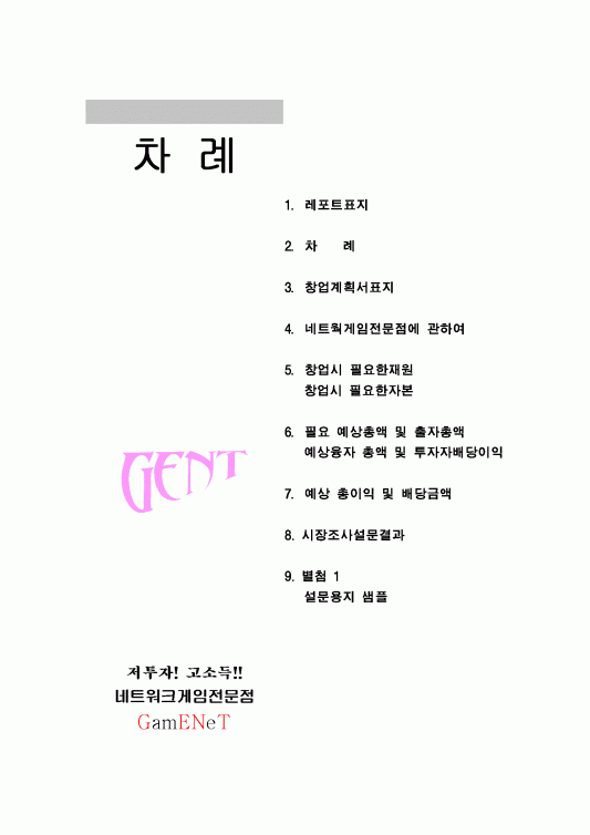 사업계획서(네트워크게임전문점)