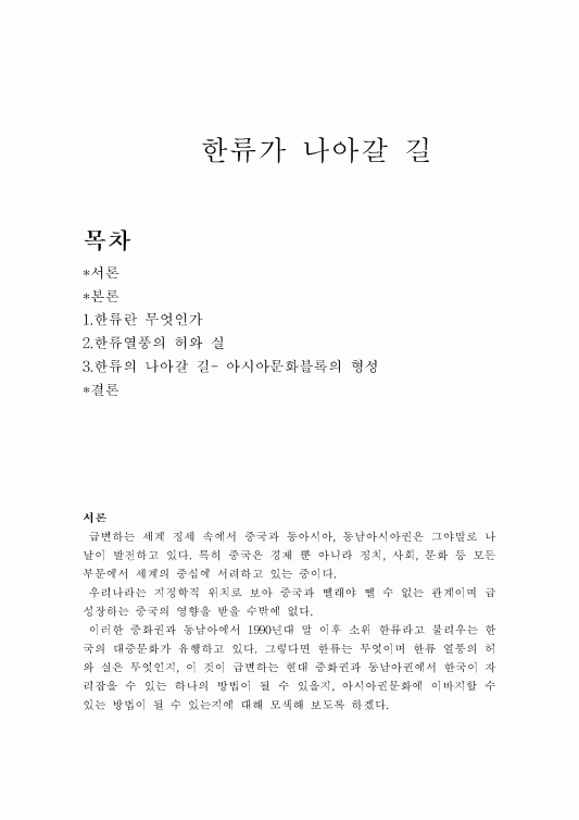 한류가 나아갈  길
