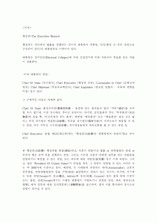 미국과 영국의 행정부 비교