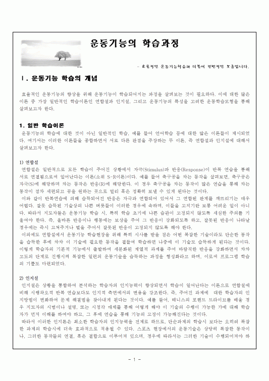 운동기능학습(운동학습이론)에 관한 고찰