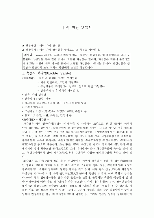암석 관찰 보고서