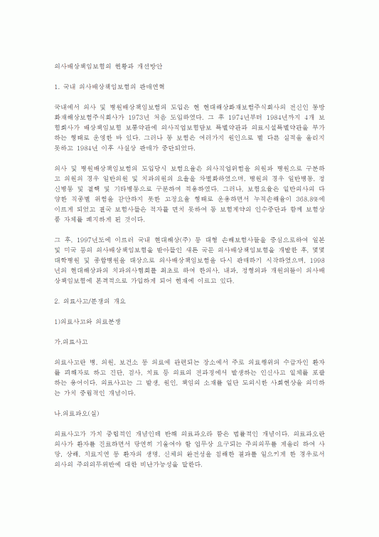 의사배상책임보험의 현황과 개선방안