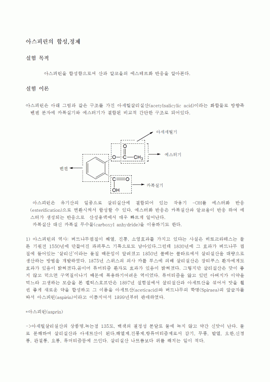 아스피린 합성(유기화학실험)