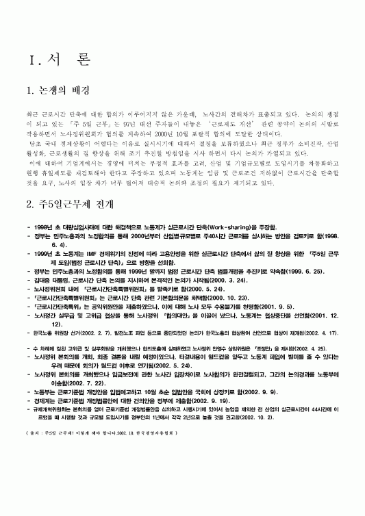 주 5일 근무제가 경제경영에 미치는 영향과 노동부와 기업계의 주요쟁점
