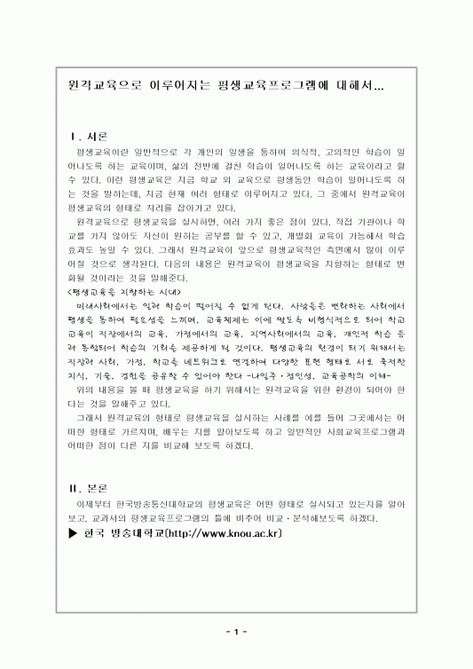 원격교육으로 이루어지는 평생교육프로그램.