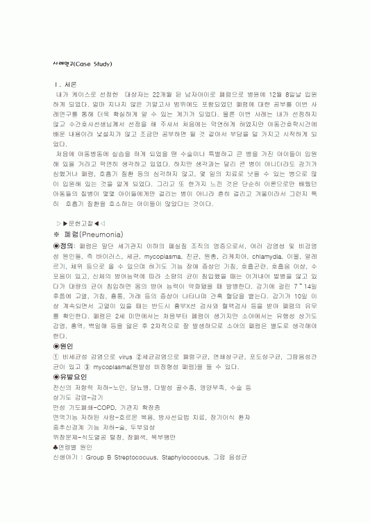 아동간호실습 폐렴 사례연구