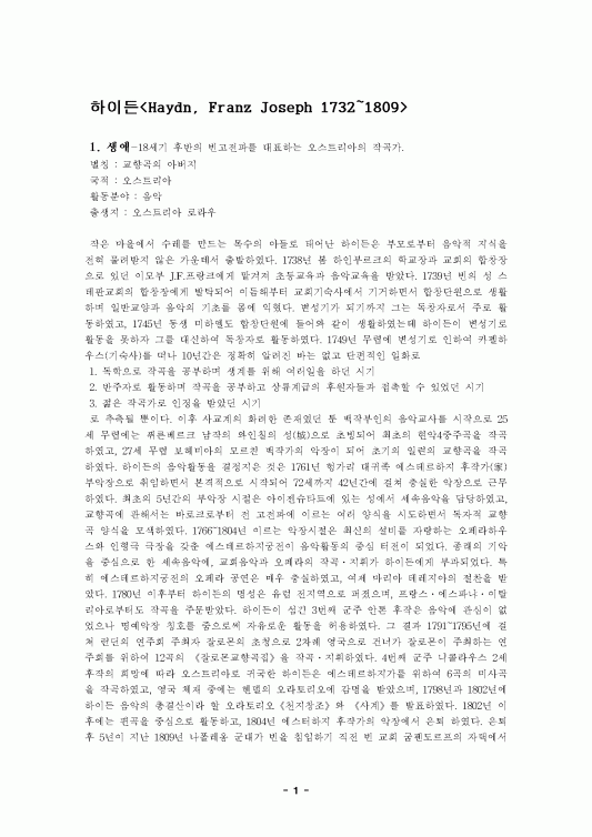 하이든 생애 레포트 자료
