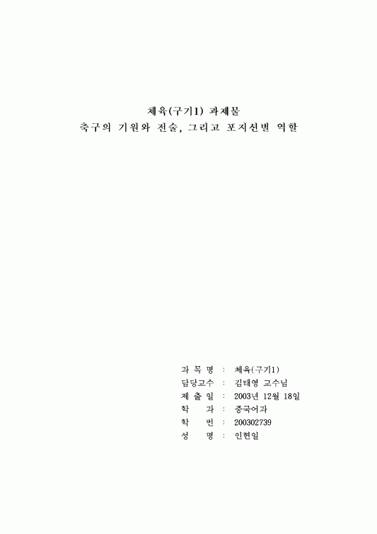 축구의 기원과 전술, 포지션별 역할(체육)