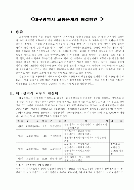 대구광역시 교통문제와 해결방안