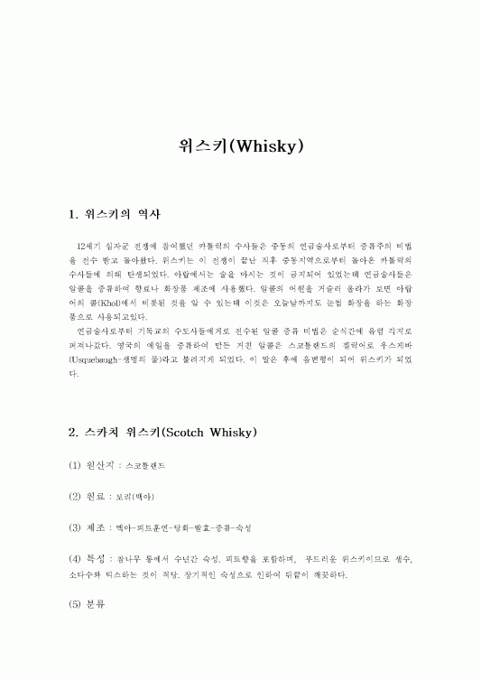 위스키(Whisky) 레포트 자료