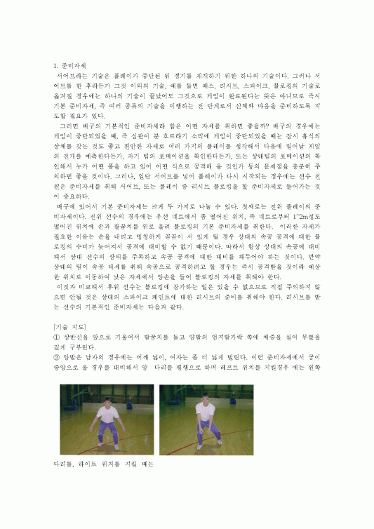 배구의 전반적인 기술과 자세