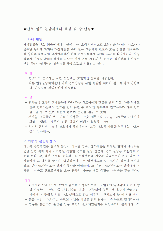 간호업무 분담체계