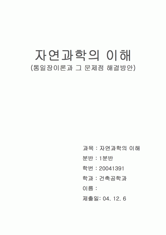 자연과학의 이해(통일장이론과 그 문제점 해결방안)