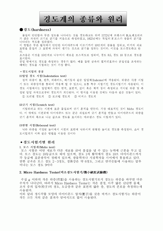 경도계의 종류와 원리(경도란 무엇인가)