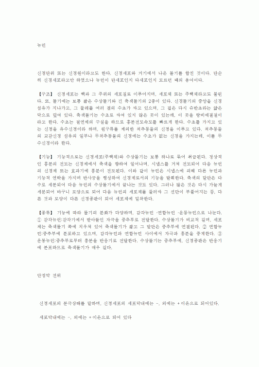 뉴런에 대한 조사