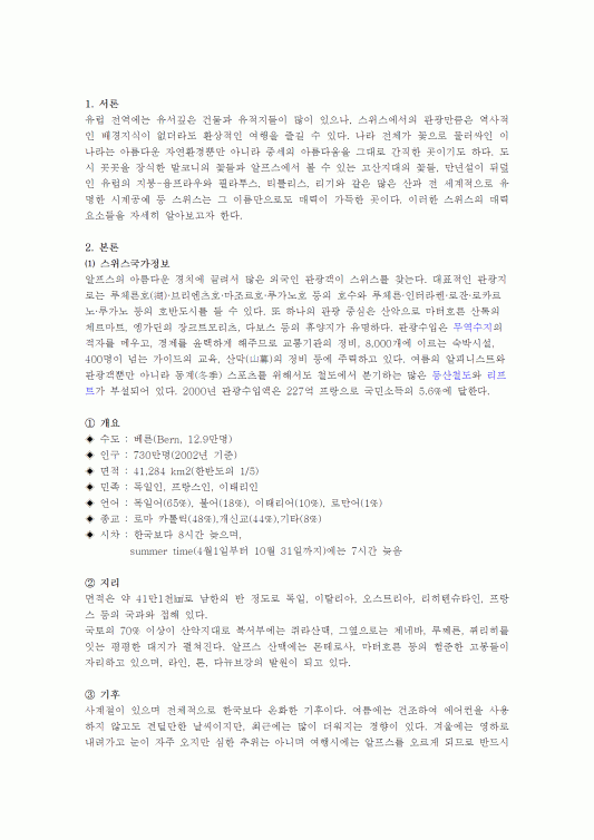 스위스 관광과 문화 사회