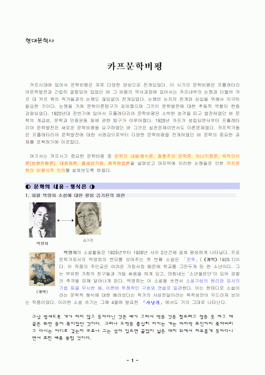 [현대문학사] 카프문학 비평