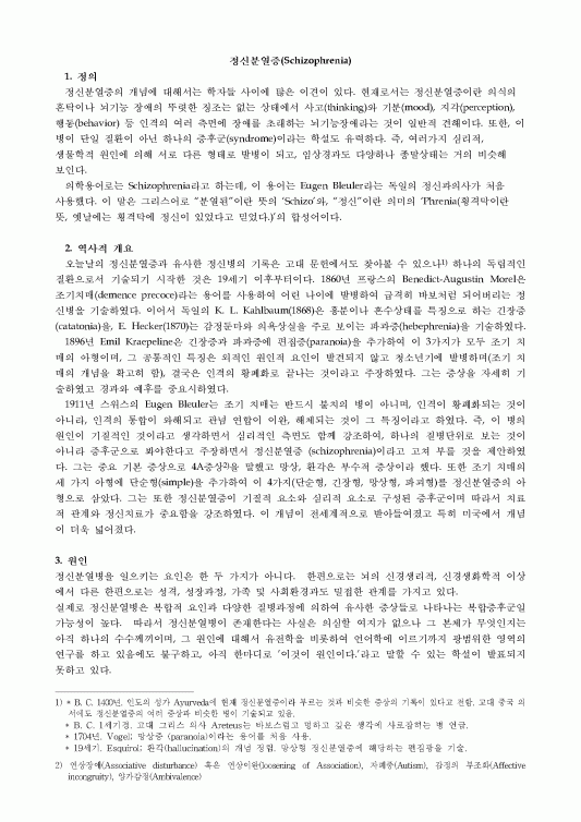 정신분열증(Schizophrenia)에 대하여