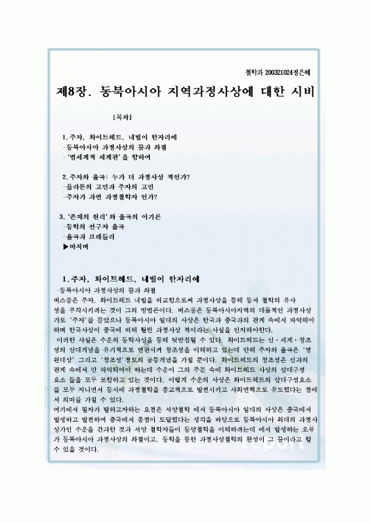 동북아시아 지역의 과정사상에 대한 시비