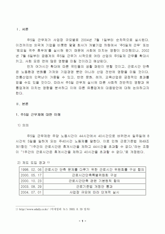 주5일 근무제가 유통업체에 미치는 영향